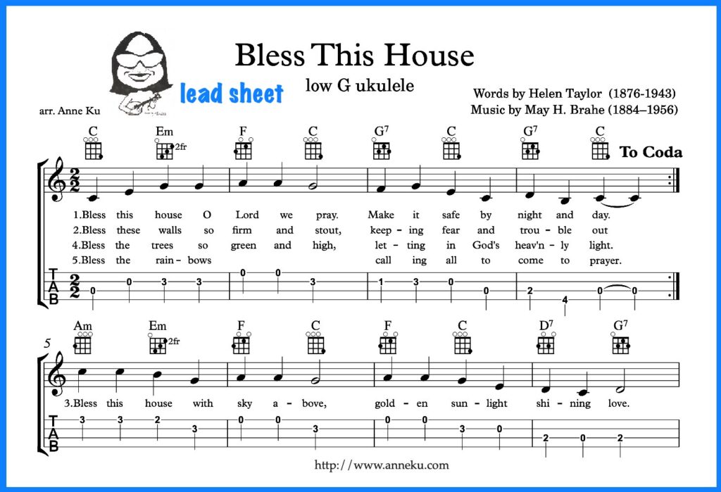 The pedal tone applied to a lead sheet for ukulele –Anne Ku