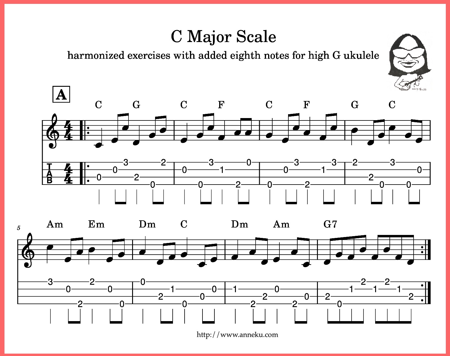 harmonized C Major Scale exercises with added eighth notes for high G ...