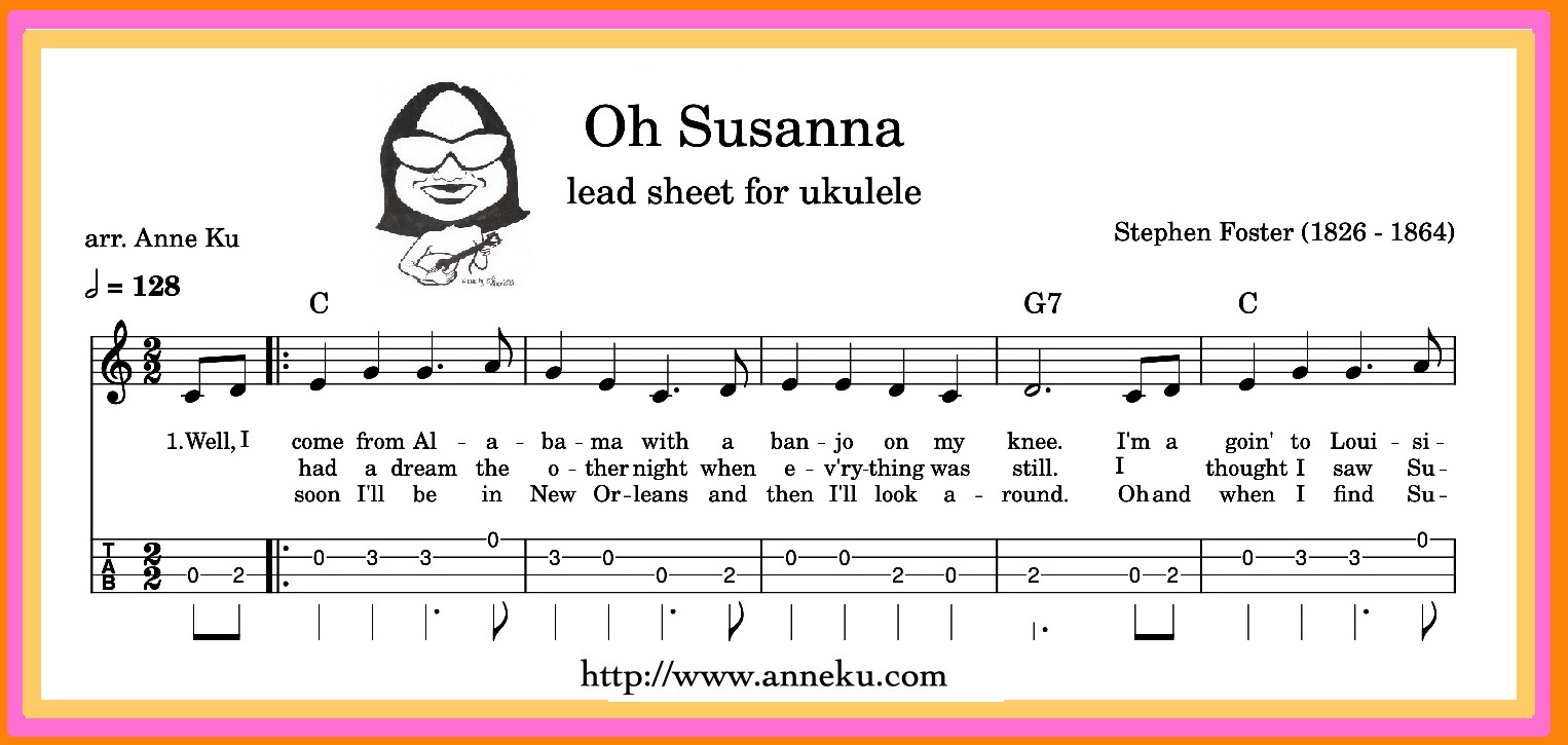 sample Oh, Susanna in C lead sheet ukulele – Anne KuAnne Ku