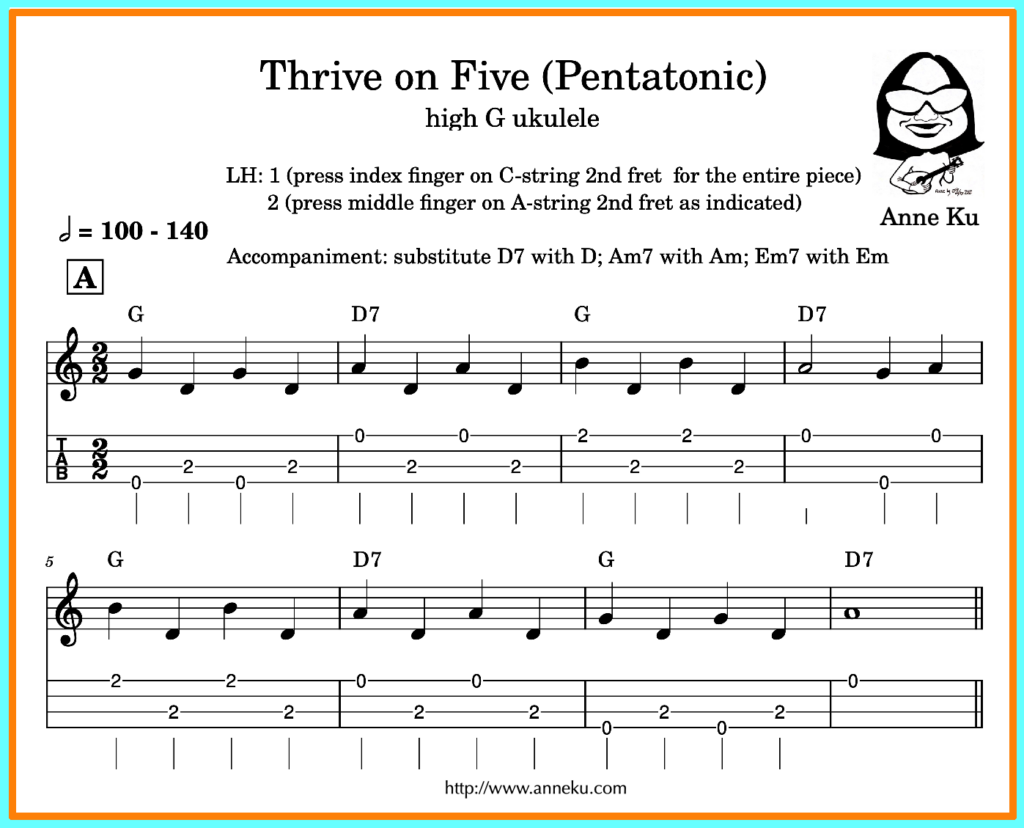 Thrive on Five (pentatonic) for high G ukulele –Anne Ku