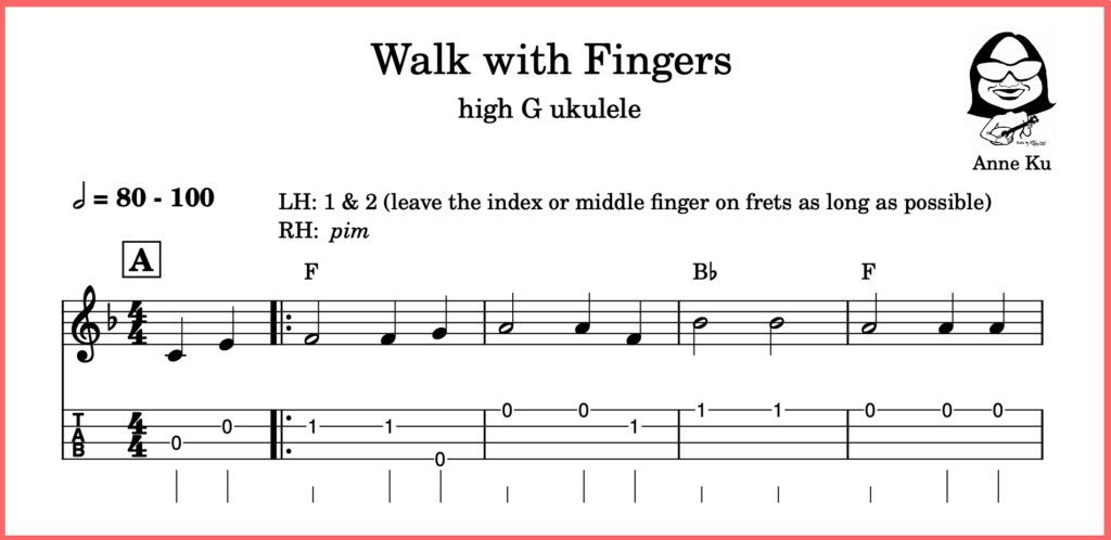 Walk With Fingers for high G ukulele –Anne Ku