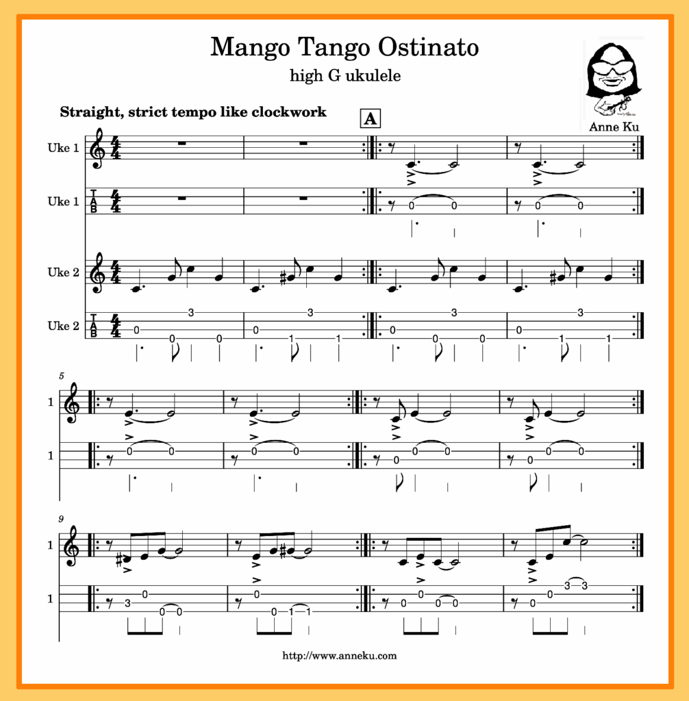 Mango Tango Ostinato ukulele duet or trio –Anne Ku